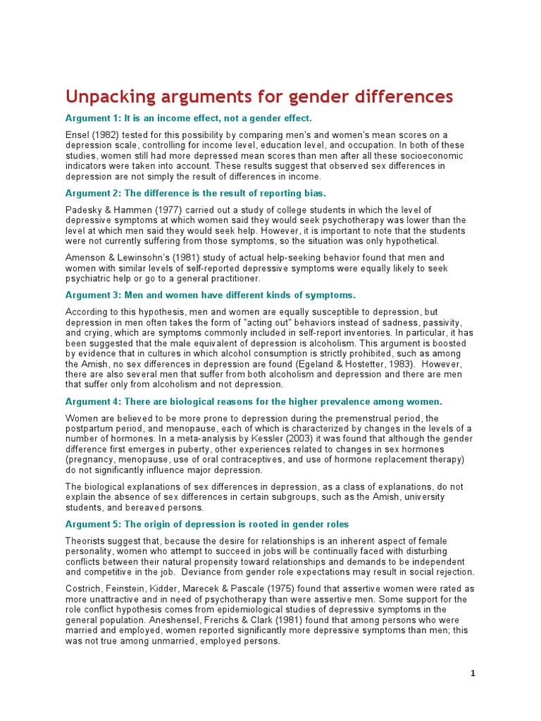 Gender Differences in Prevalence Rates For Depression - Arguments | PDF ...