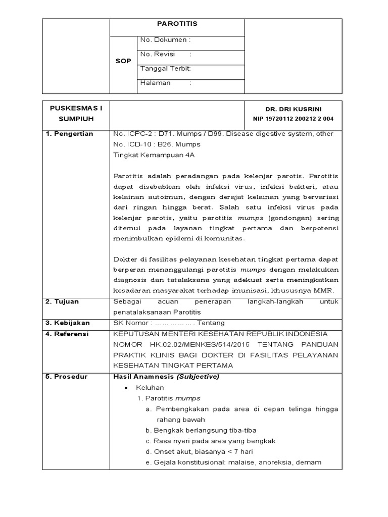 Tatalaksana Parotitis Mumps Anak | PDF
