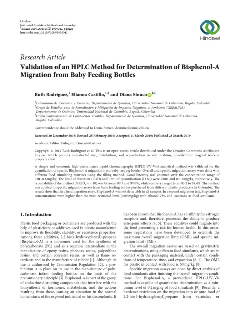 Validation of An HPLC Method For Determination of Bisphenol-A PDF | PDF | Detection Limit | High ...