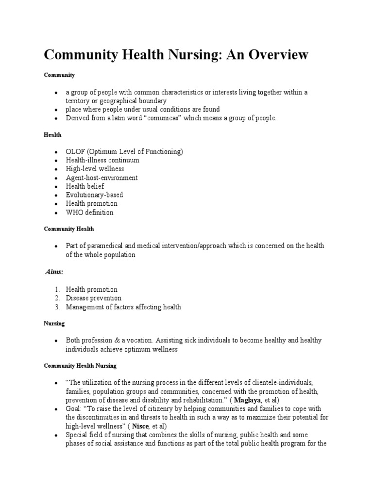 Overview of Community Health Nursing | PDF | Nursing | Public Health