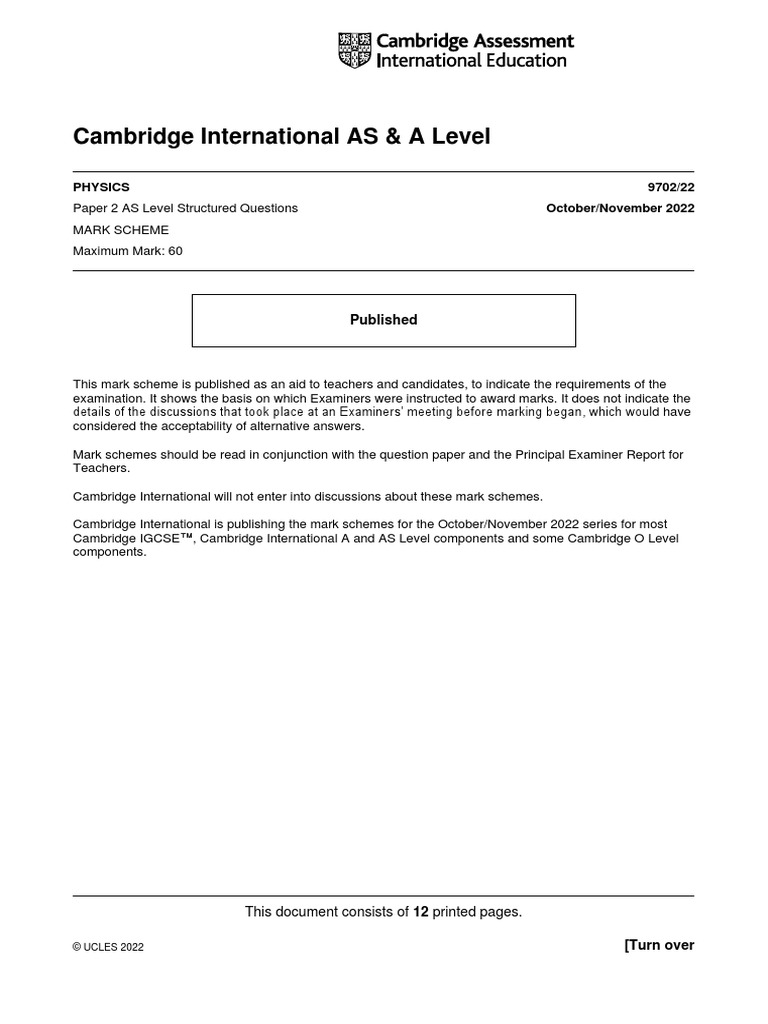 9702 w22 Ms 22 PDF | PDF | Question | Atomic Nucleus