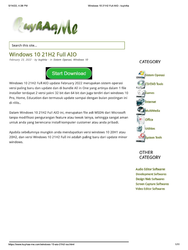 Tutorial Windows 10 21H2 Full AIO | PDF