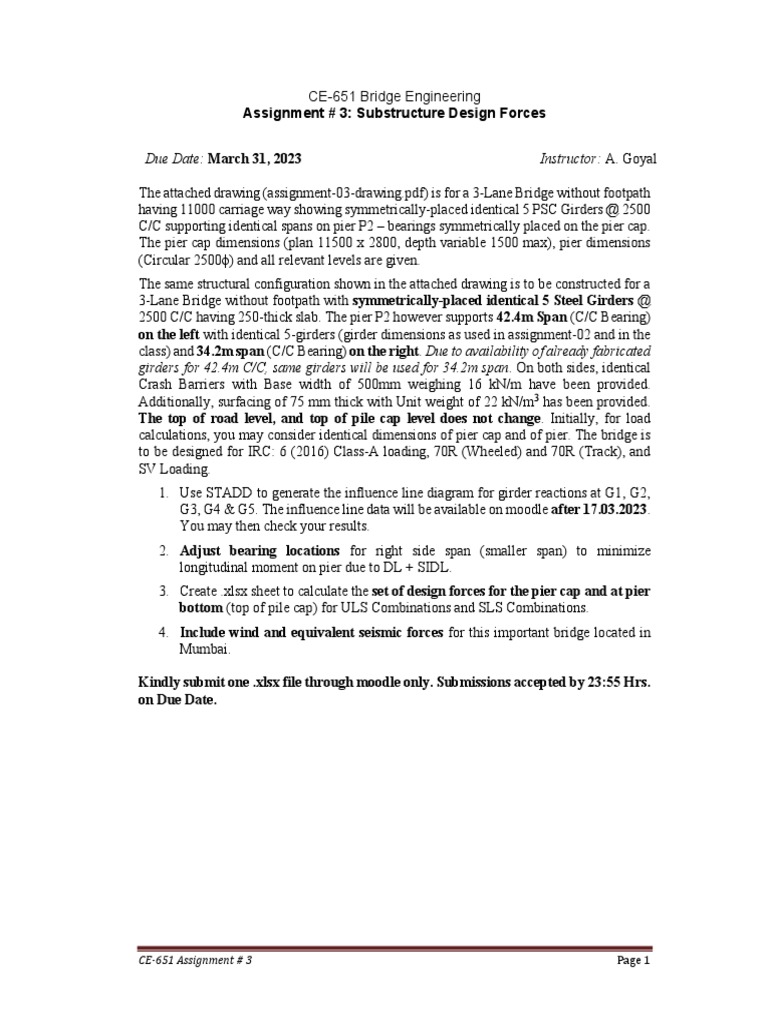 Assignment 03 Ce651 Bridge Engineering Spring 2023 | PDF