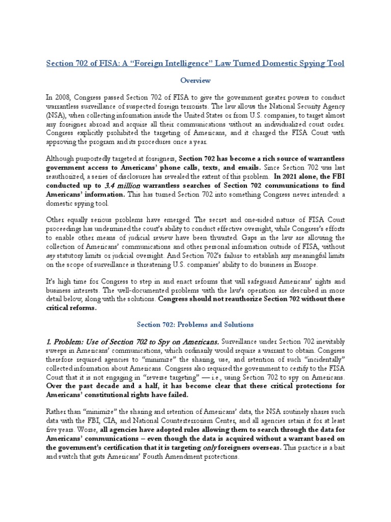 Coalition Document Proposes Reforms To Section 702 | PDF | Foreign ...