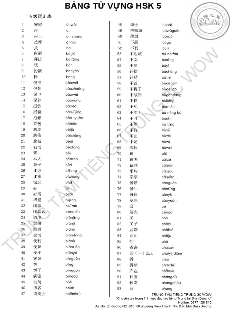 Từ vựng HSK5 (9 CẤP) PDF | PDF