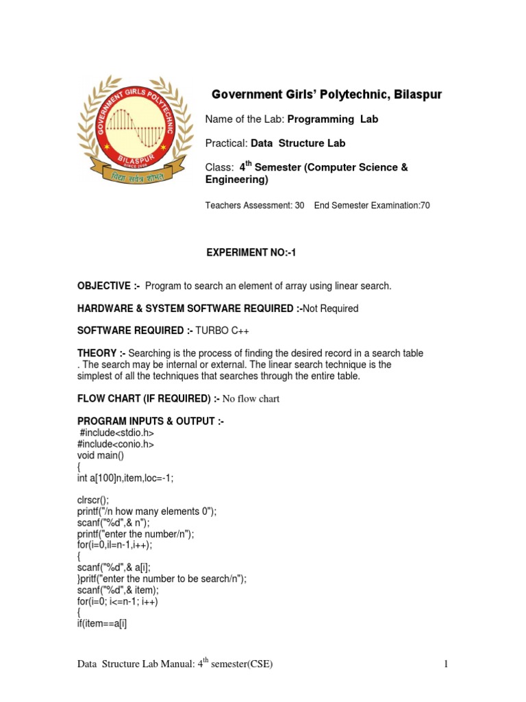 Data Structure Lab Manual | PDF | Pointer (Computer Programming) | Computer Program