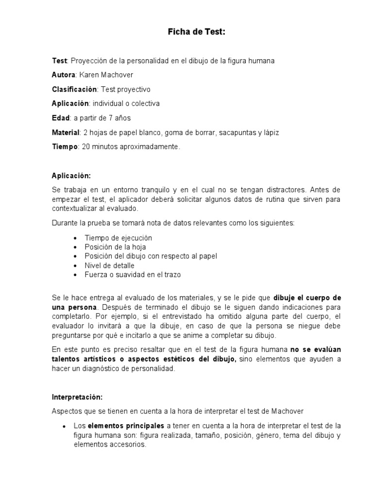 Test de la Figura Humana de Machover | PDF | Dibujo | Masculinidad