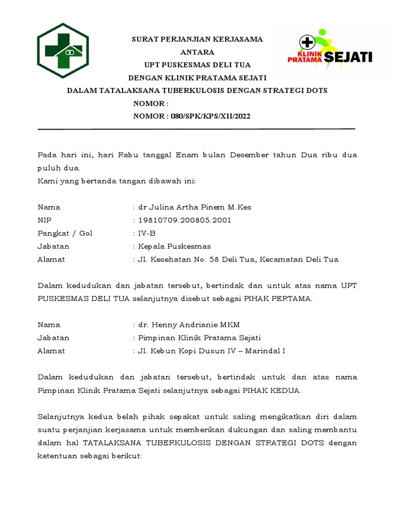 Perjanjian Kerja Sama Puskesmas Deli Tua dan Klinik Pratama Sejati ...