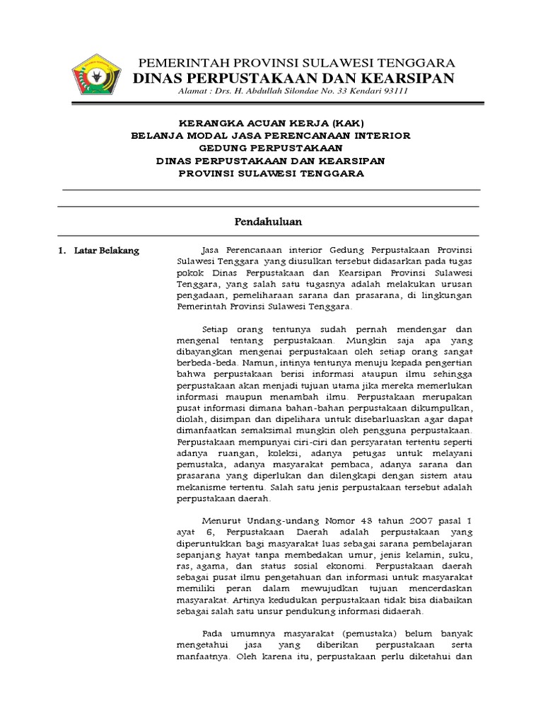 KERANGKA ACUAN KERJA KAK Jasa Konsultan Perencana Interior | PDF