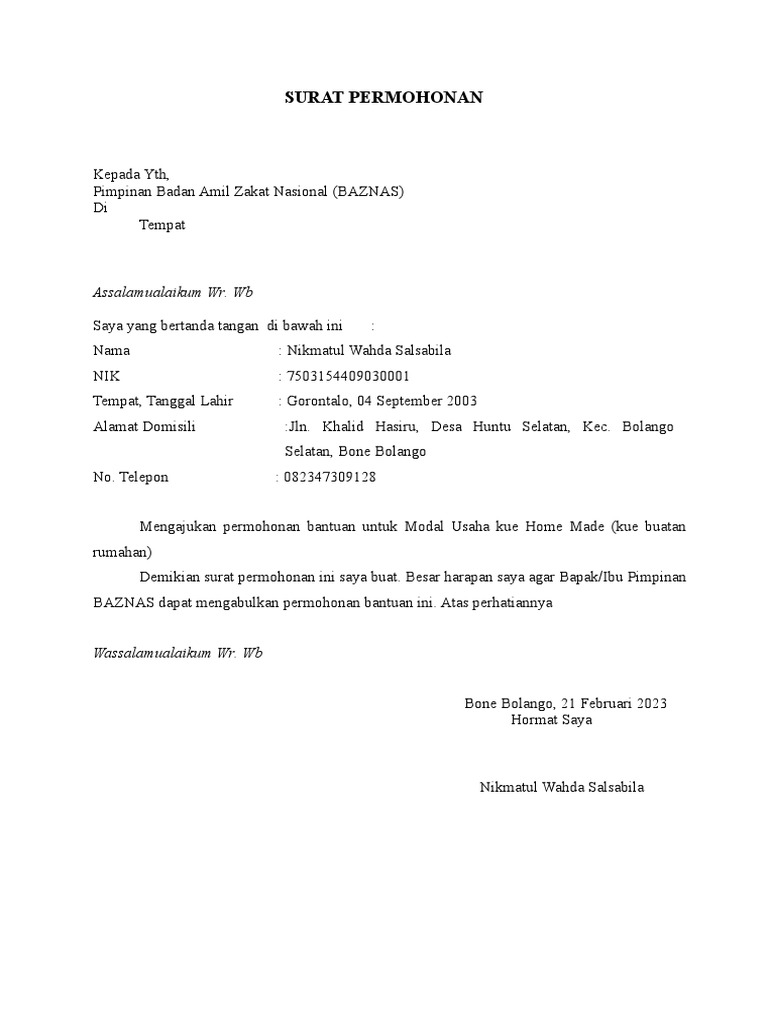 SURAT PERMOHONAN | PDF