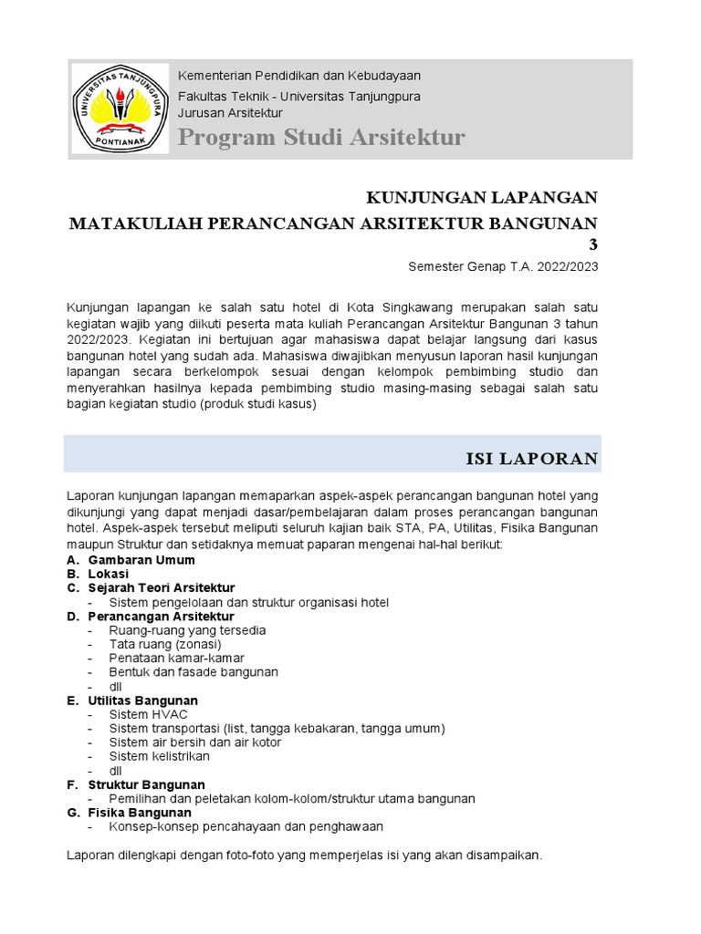 Kisi-Kisi Laporan Kunjungan Lapangan Pab 3-Singkawang | PDF