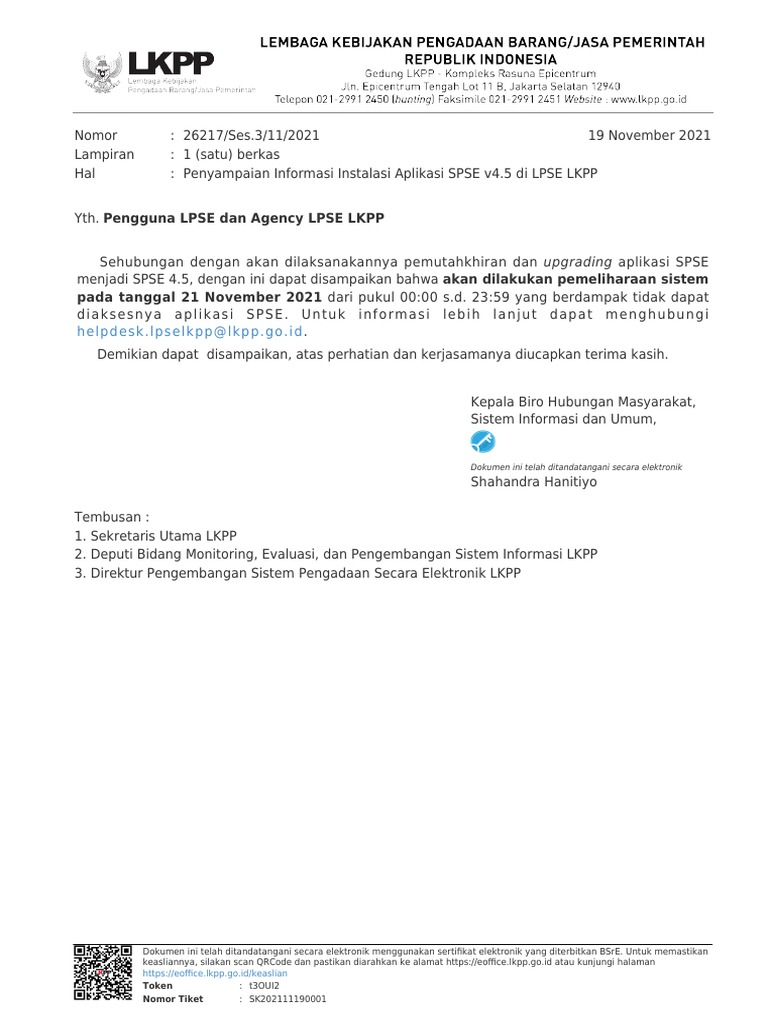 Pemutakhiran Aplikasi SPSE v4.5 LKPP | PDF