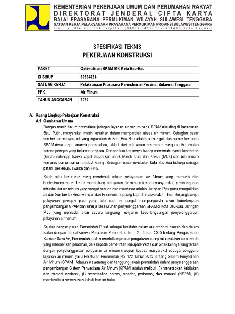 5 Spesifikasi Teknis Optimalisasi SPAM IKK Kota BauBau | PDF