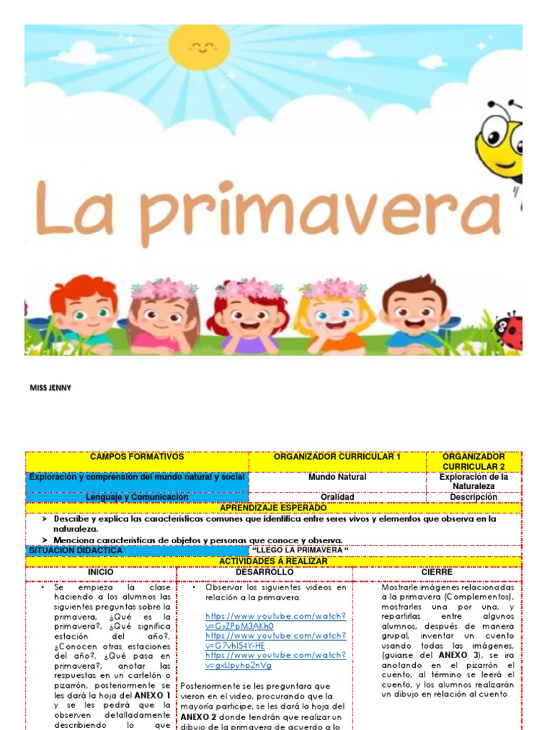 Plan Llego La Primavera | PDF | Aprendizaje | Temporada de primavera)