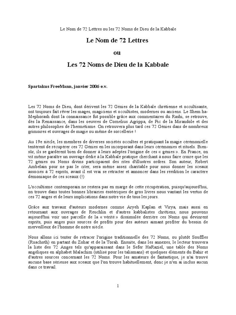 La Kaball Et Les 72 - Lettres - de - La - Kabbale Et Les Genie PDF ...
