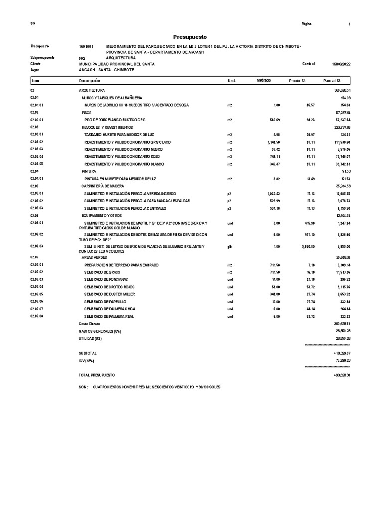 Presupuesto Arquitectura | PDF