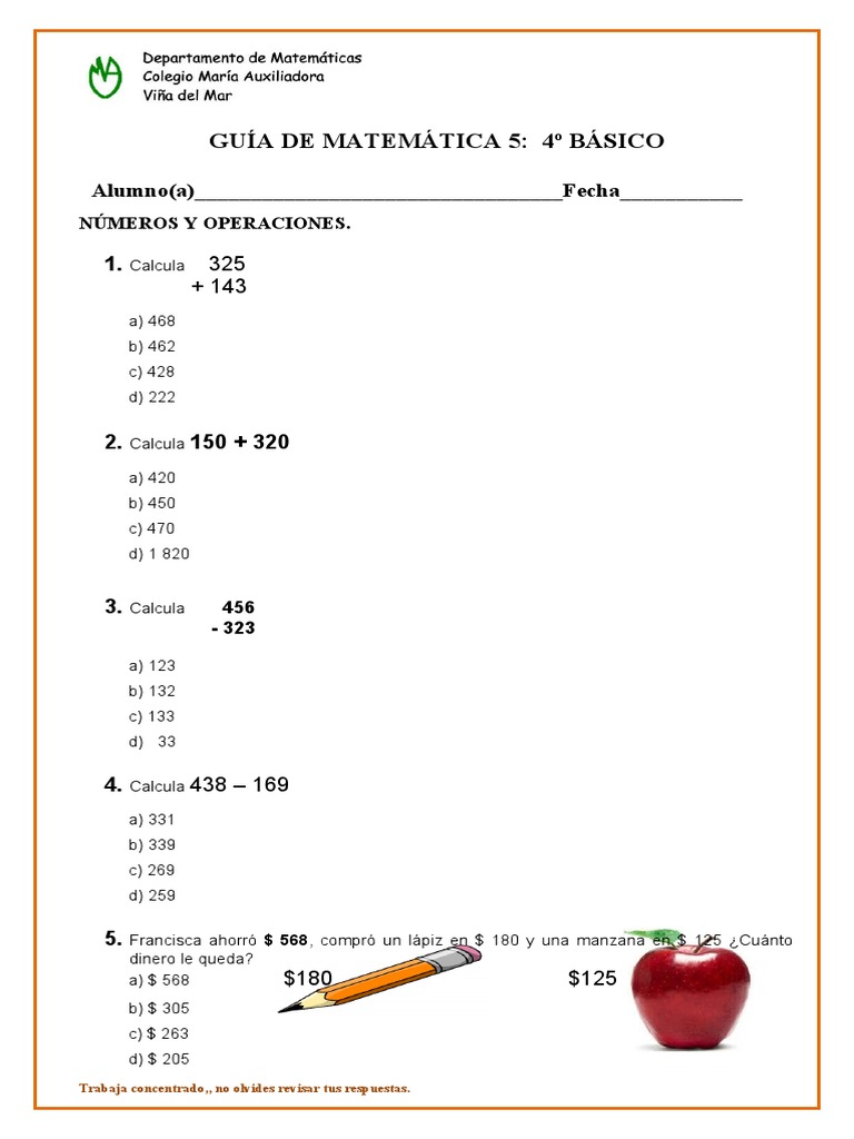 Guia 5 de Matemática 4º Básico | PDF