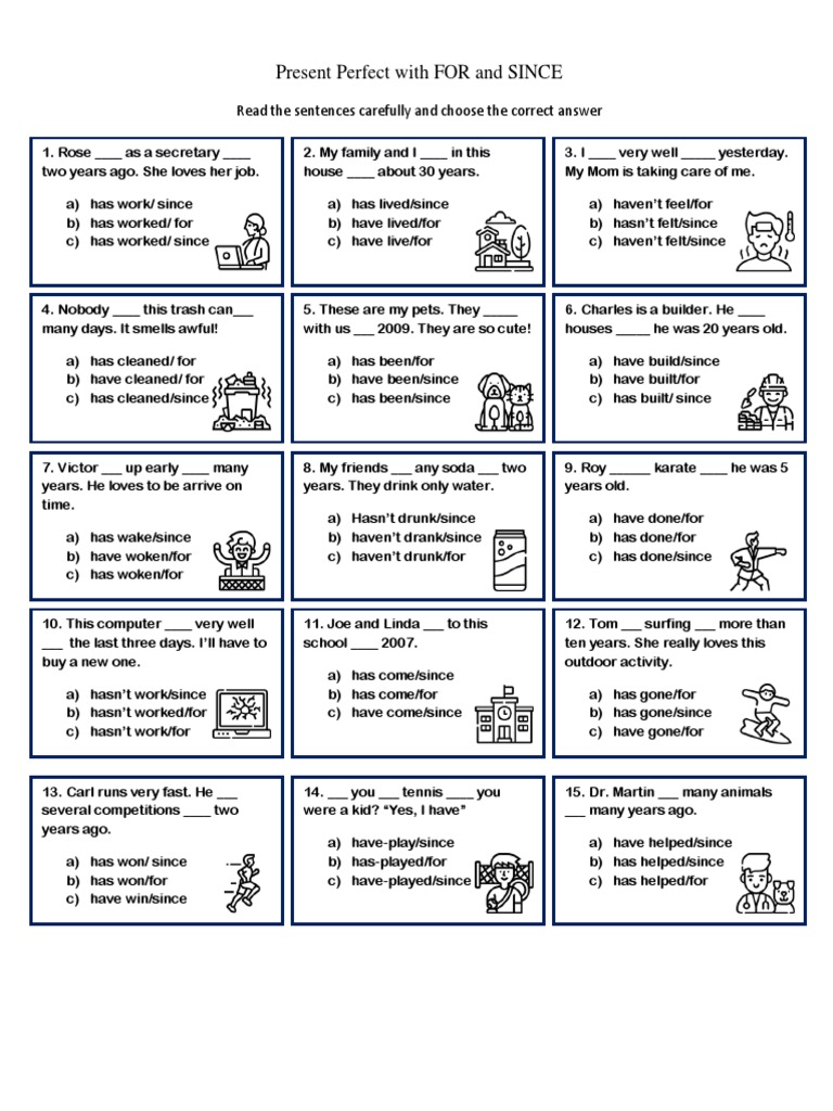 Present Perfect: Using FOR and SINCE Quiz | PDF