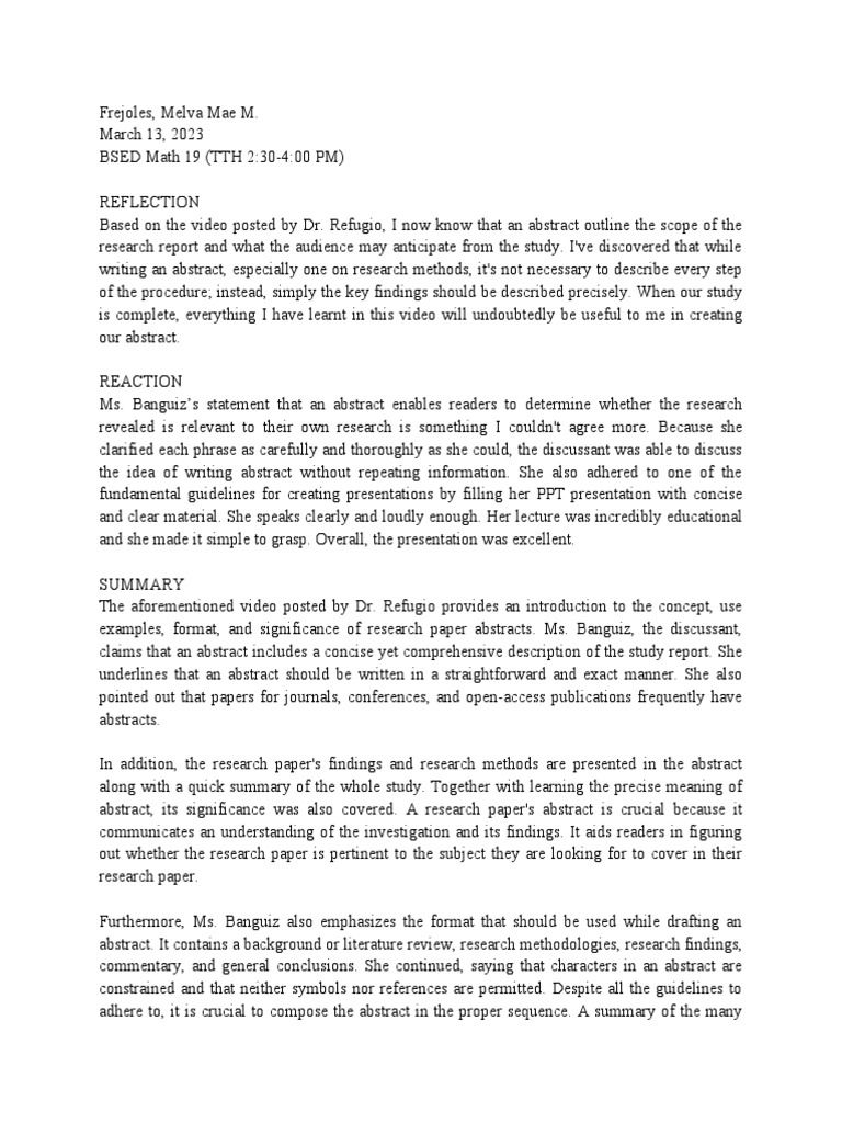 Learning the Key Elements and Format of an Effective Research Paper Abstract | PDF | Abstract ...