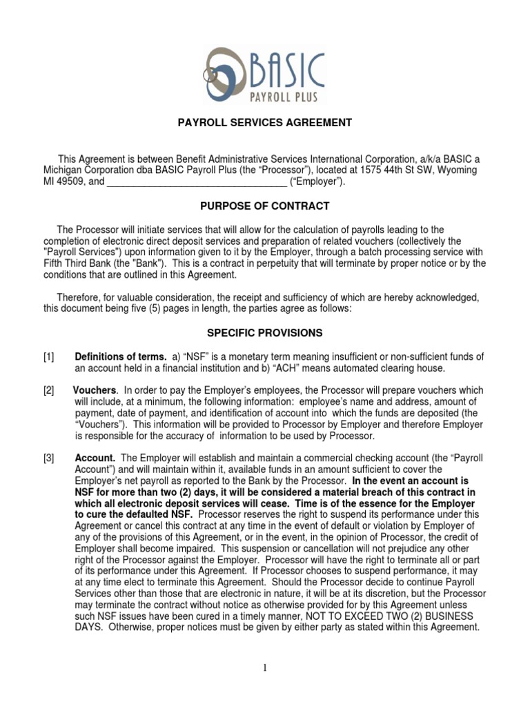 Payroll Services Agreement Overview | PDF | Indemnity | Legal Liability
