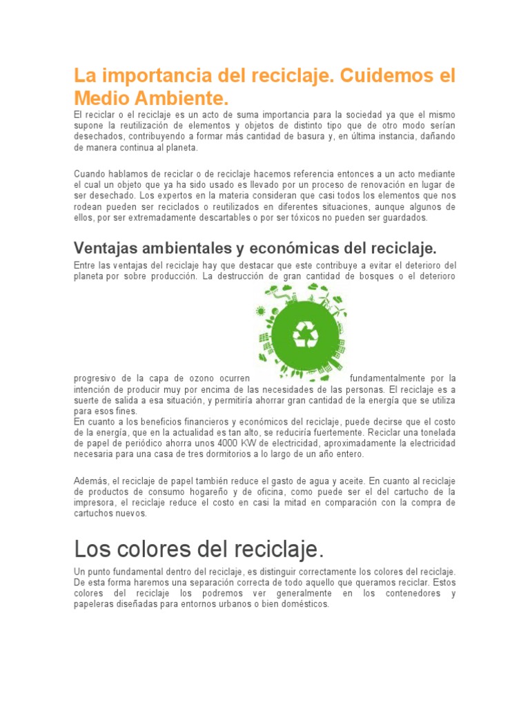 La Importancia Del Reciclaje | Descargar gratis PDF | Reciclaje | Residuos
