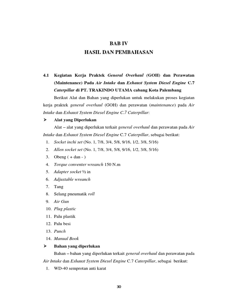 (Bab IV) Troubleshoot Air Intake and Exhaust System C7.1 Unit Motor ... (Bab IV) Troubleshoot Air Intake and Exhaust System C7.1 Unit Motor ...