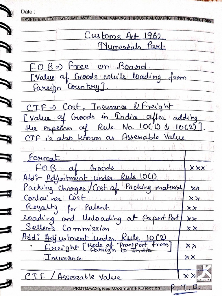 Chapter 2 Customs Act 1962 Numericals Portion Notes | PDF