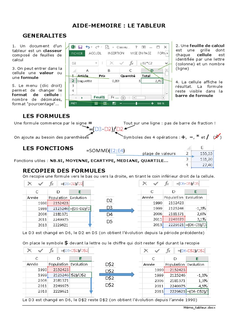 Mémo Sur Le Tableur | PDF