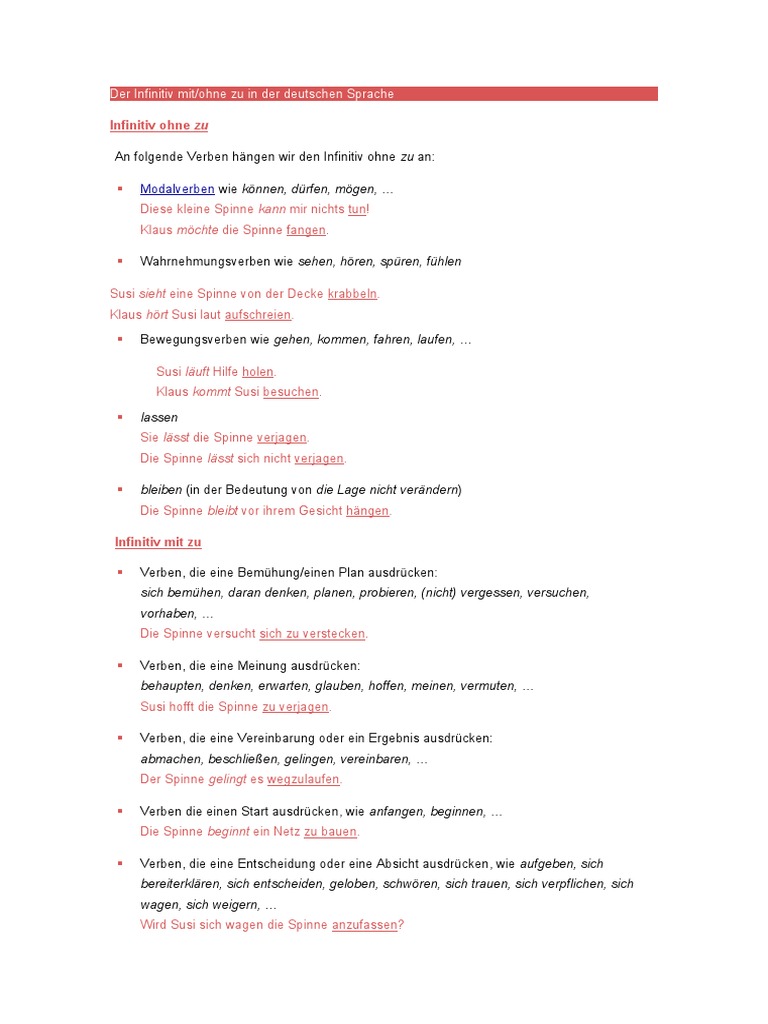 Der Infinitiv Mit Zu Erklärung | PDF