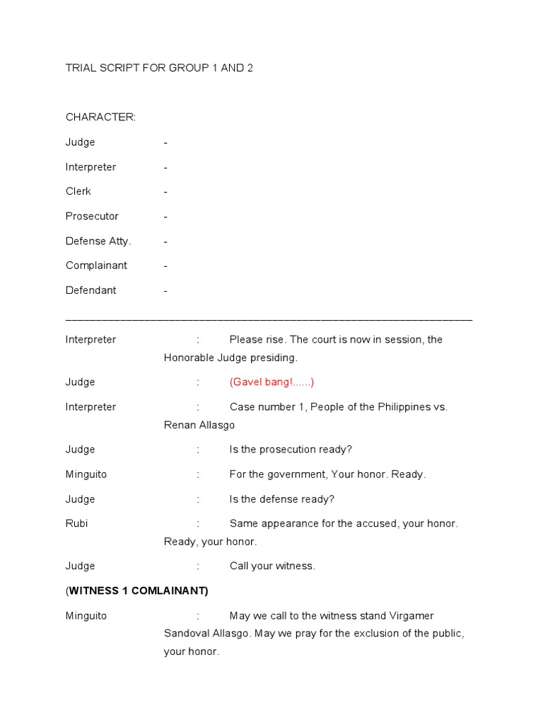 Trial Script For Group 1 and 2 | PDF | Courtroom | Witness