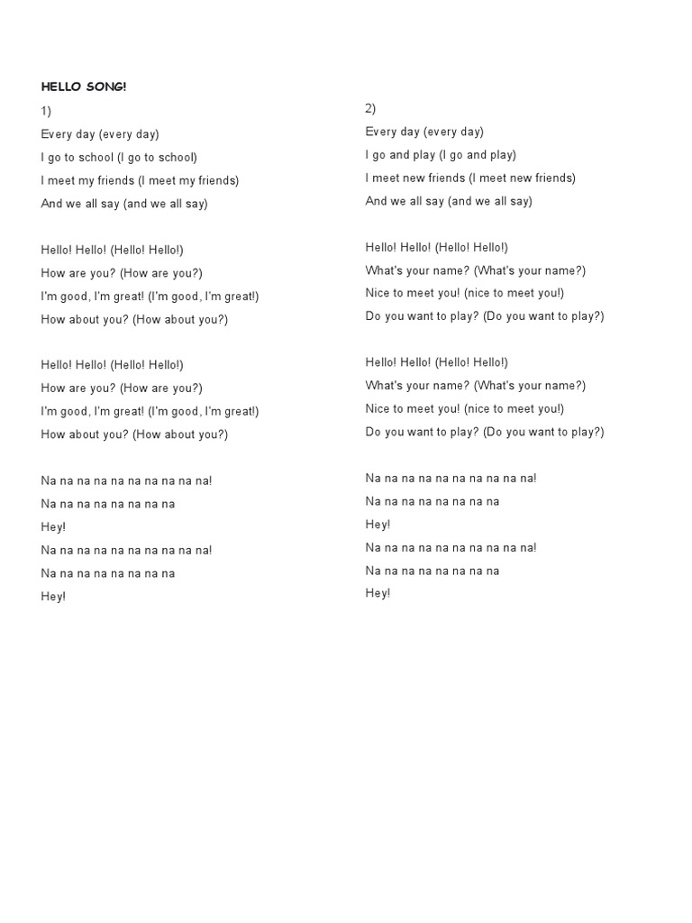 Hello Song. Kids 3 | PDF