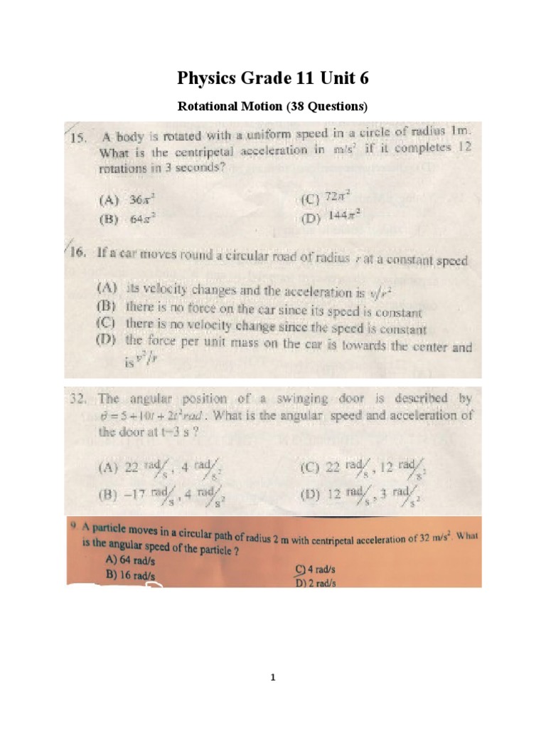 Physics Grade 11 Unit 6 Rotational Motion | PDF