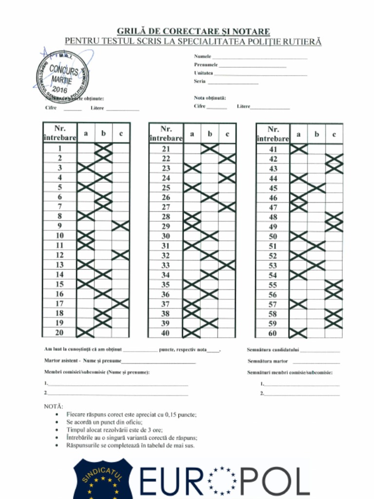 Politie Rutiera Grila de Corectare | PDF