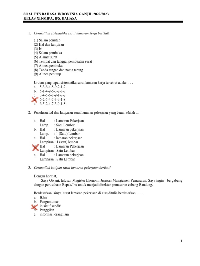 SOAL PTS BAHASA INDONESIA GANJIL 2022 2023-1 | PDF
