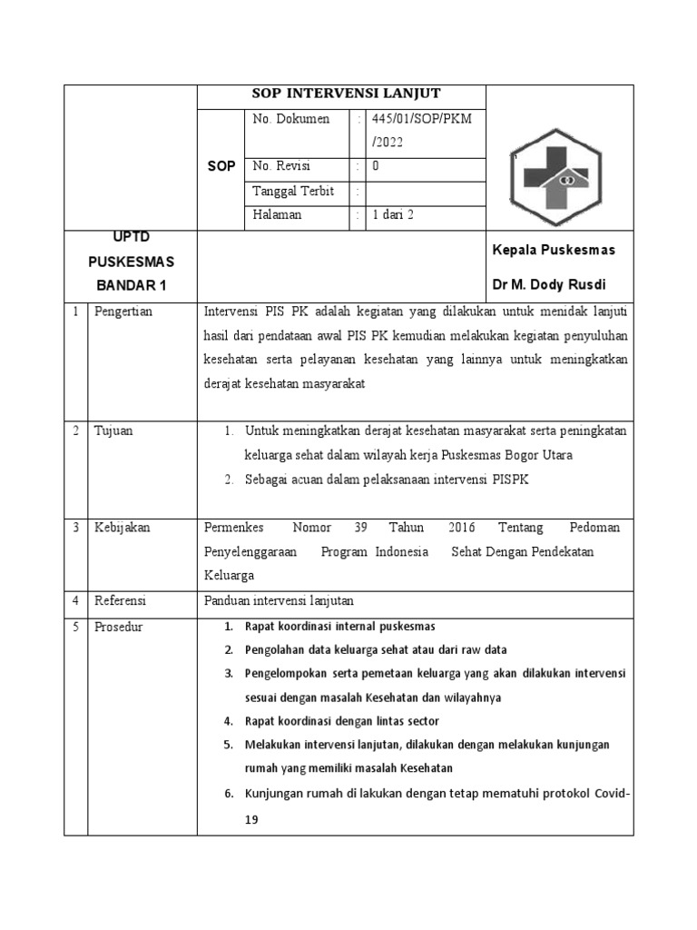 Sop Intervensi Lanjut Pispk | PDF