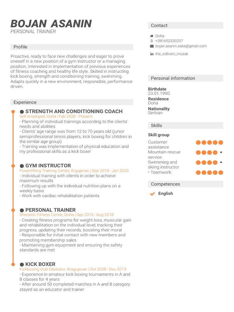 Bojan Asanin - Personal Training CV | PDF | Personal Trainer | Physical ...