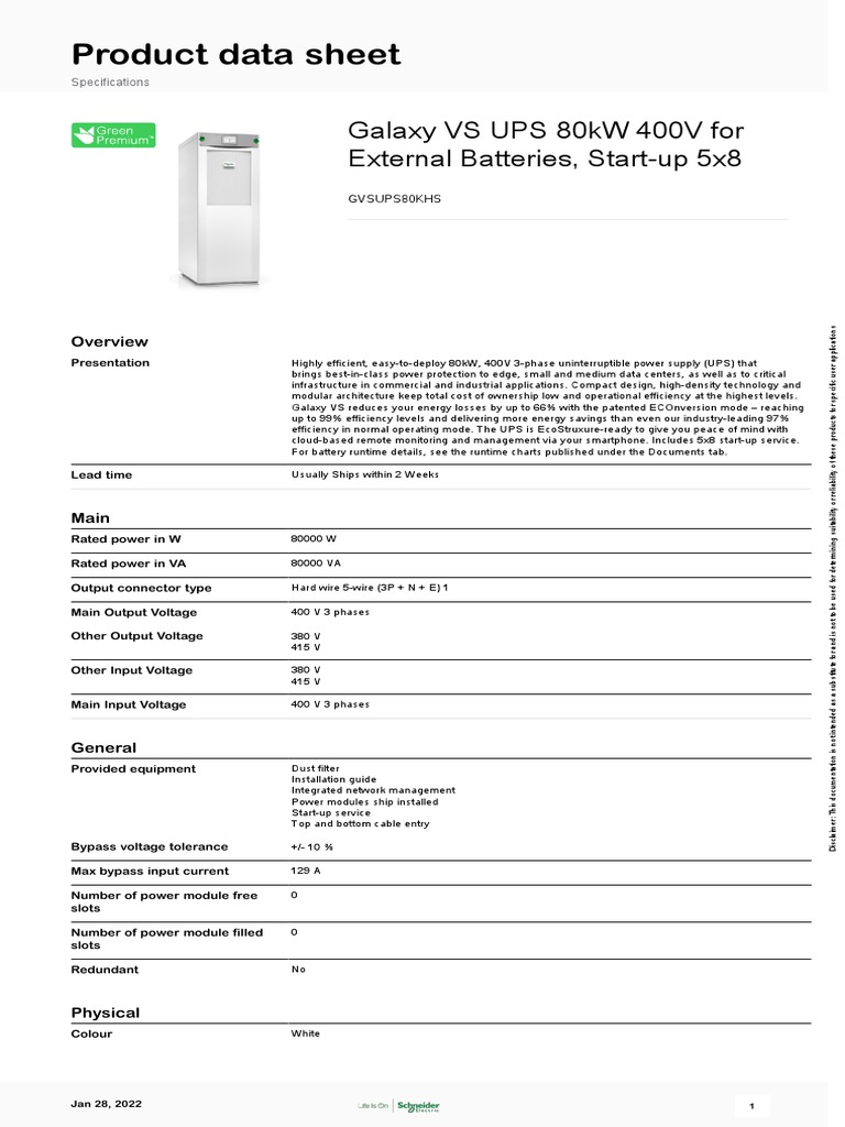 Galaxy VS - GVSUPS80KHS | PDF | Power Supply | Electrical Engineering