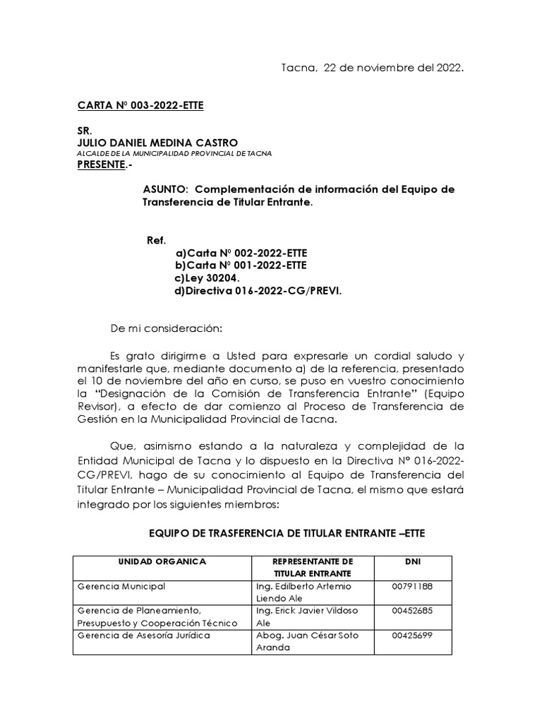 Carta 003-2022-Ette | PDF | Gobierno