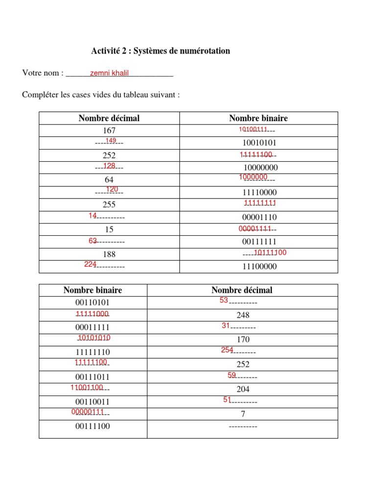 Activité 2-Systèmes de Numérotation PDF | PDF