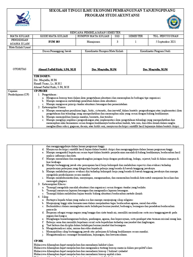 RPS Pendidikan Agama Islam - 1663421574 | PDF