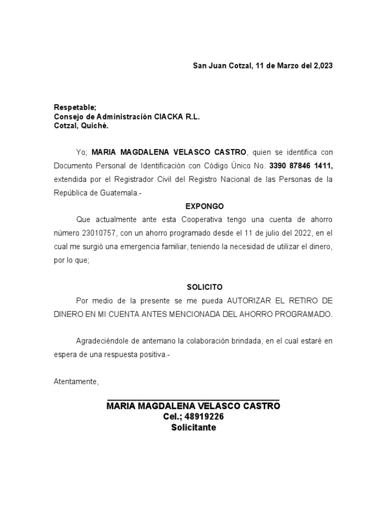 Solicitud Ciaka | PDF