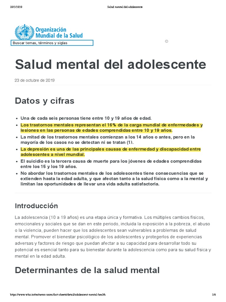 Salud Mental Del Adolescente | PDF | Salud mental | Adolescencia