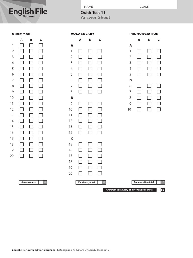 EF4e Beg Quick Test 11 Answersheet | PDF | Linguistics | Human ...