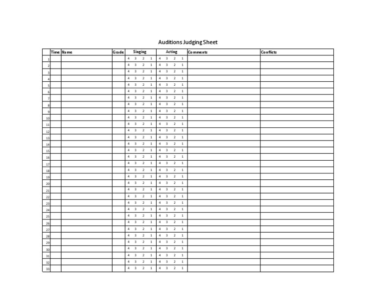 Audition Judging Sheets 1 | PDF