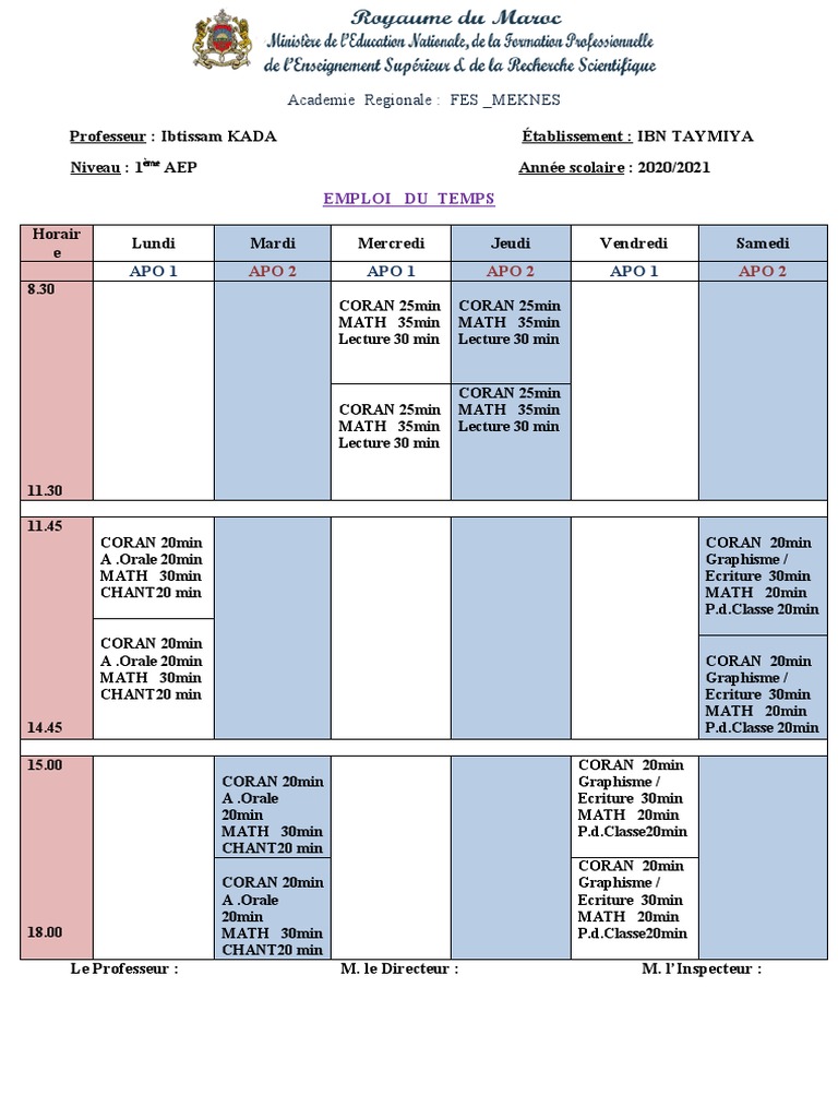Emploi Du Temps | PDF