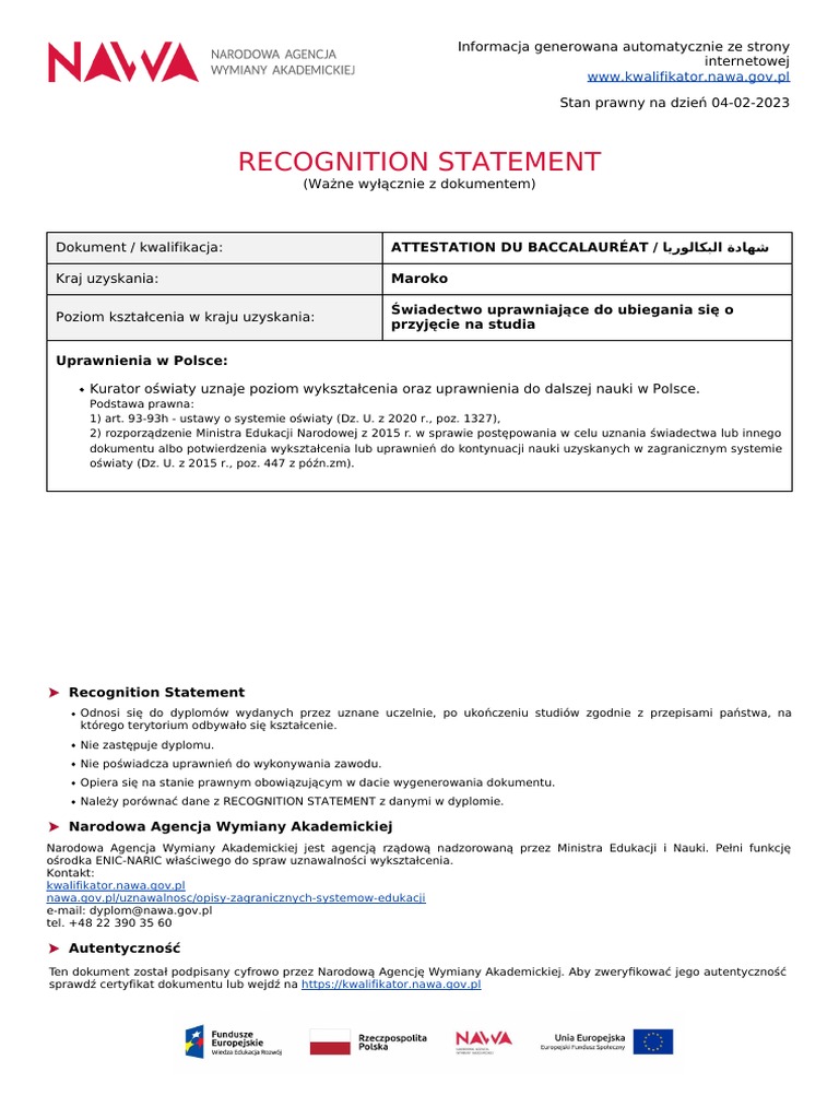 Recognition Statement | PDF