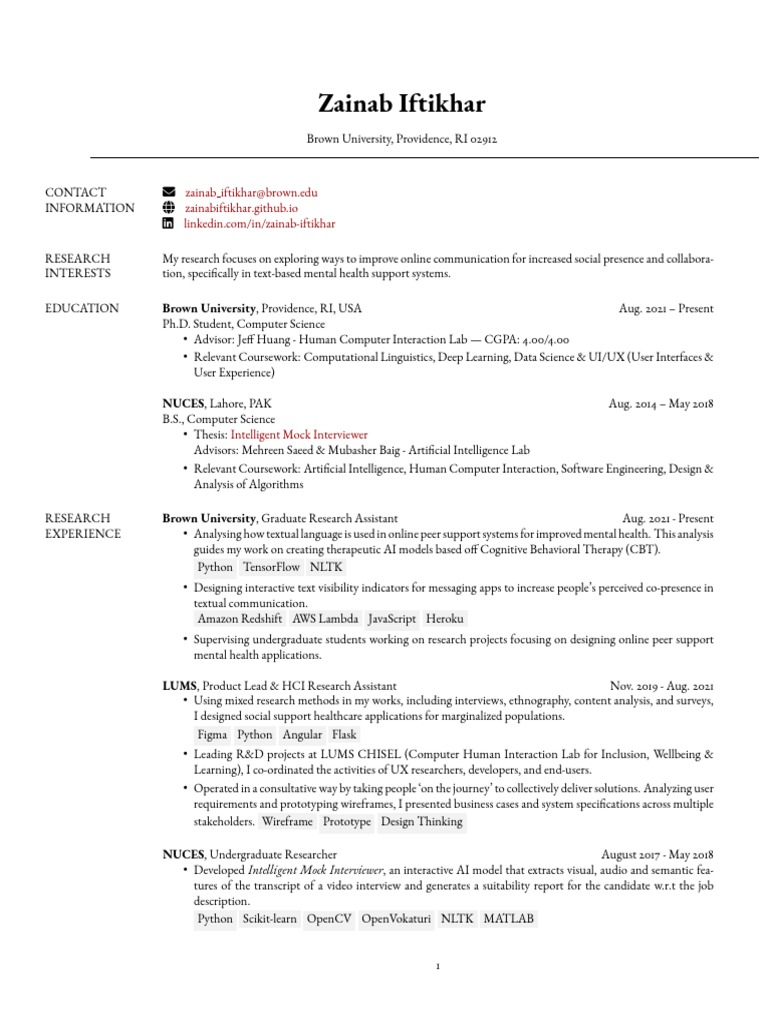 Zainab Iftikhar CV | PDF | Human–Computer Interaction | Artificial ...