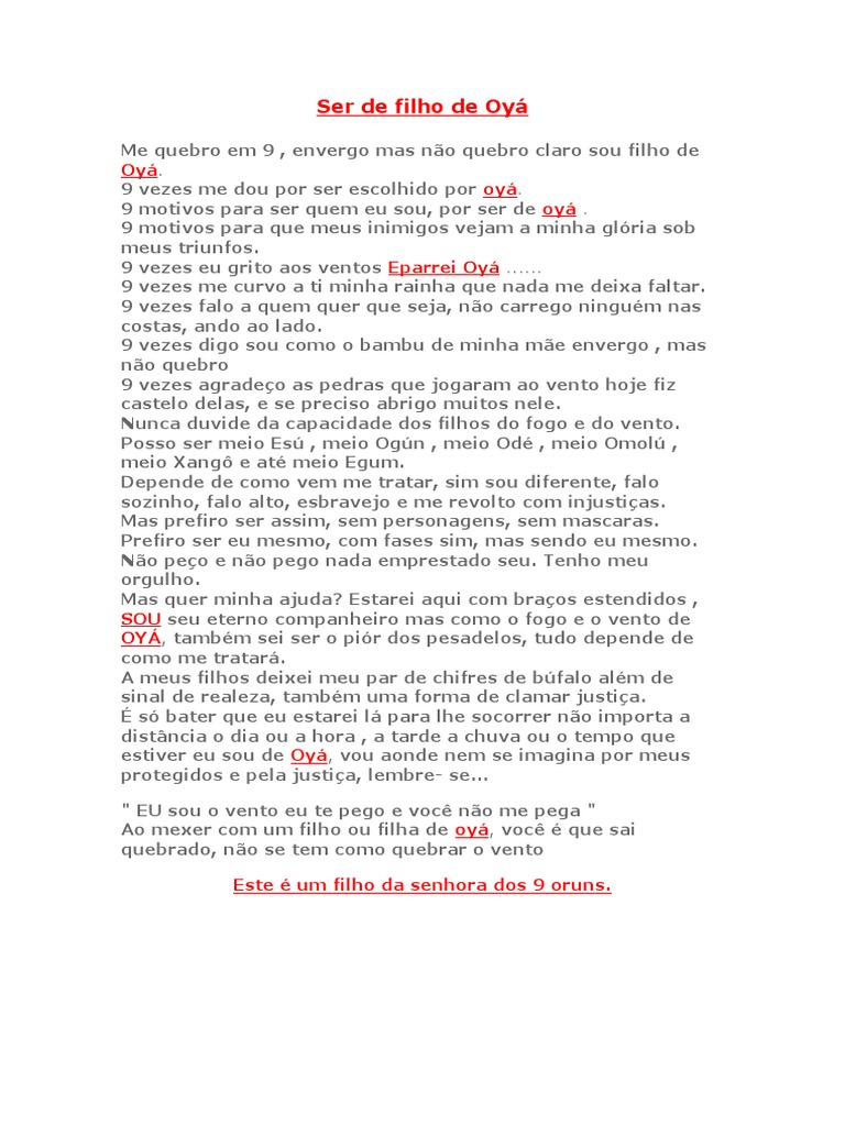 Ser de Filho de Oyá | PDF