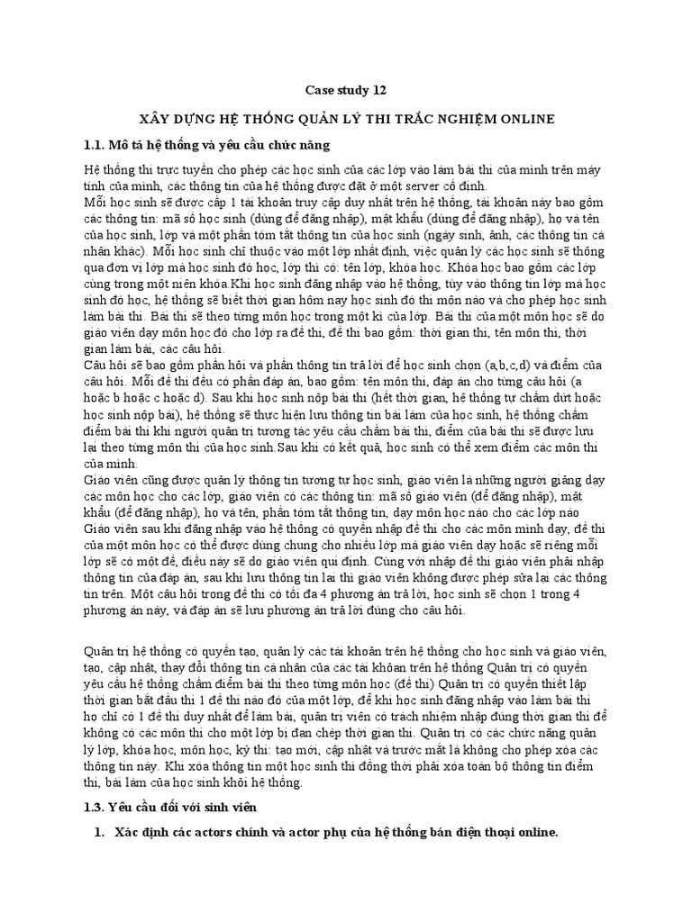 Case study 12_HeThongQuanLyThiTracNghiemOnline | PDF