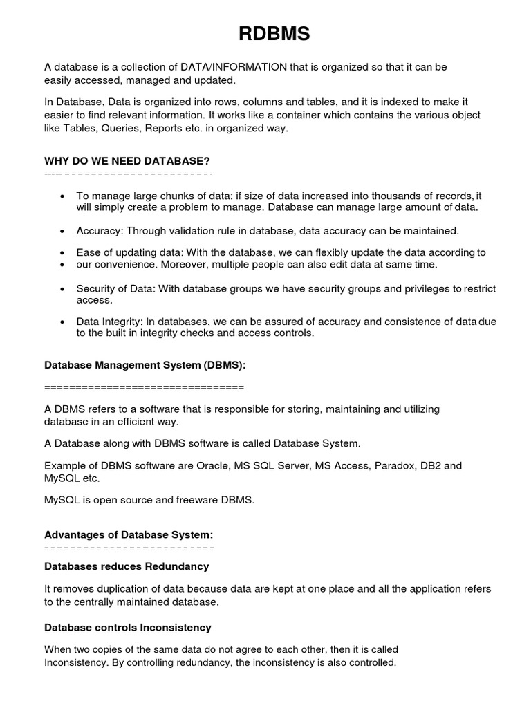 2 Ip 12 Notes RDBMS 2022 PDF | PDF | Relational Database | Databases